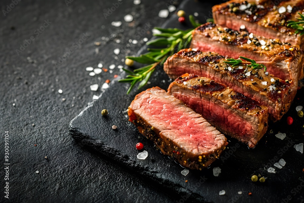 Dry-aged barbecue Porterhouse steak, sliced with a large fillet piece ...