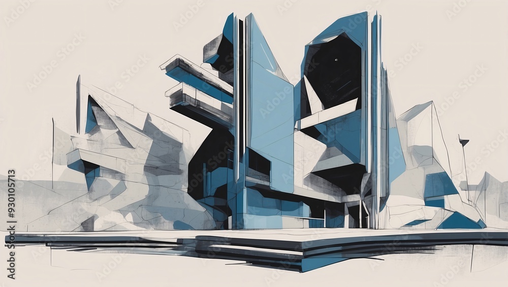 A minimal and strange illustration of an unusual architectural ...