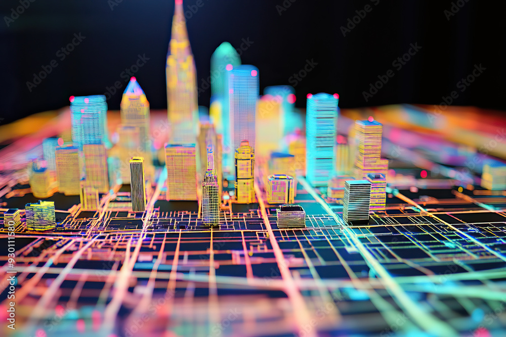 Technical aerial visual, 3D LiDAR GIS aerial map satellite scan model ...