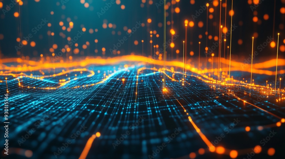 A futuristic 3D graph with interconnected nodes and lines, showcasing a ...
