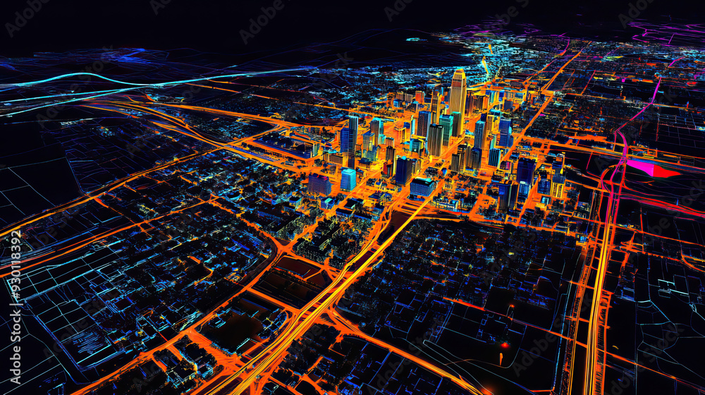 Technical aerial visual, 3D LiDAR GIS aerial map satellite scan model ...