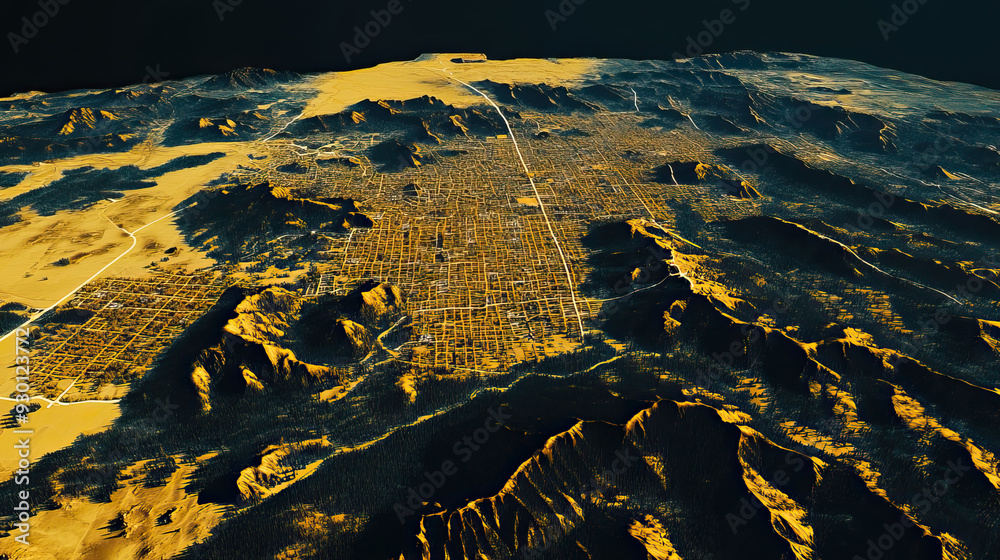 Technical aerial visual, 3D LiDAR GIS aerial map satellite scan model ...