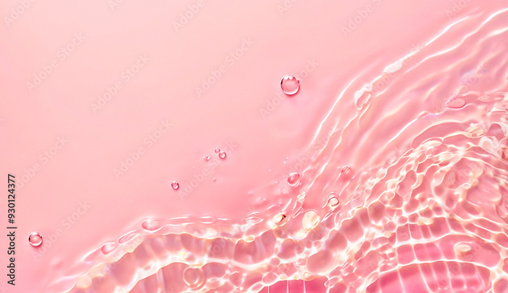 Abstract summer background with pink water, ripples, and bubbles. Soft ...
