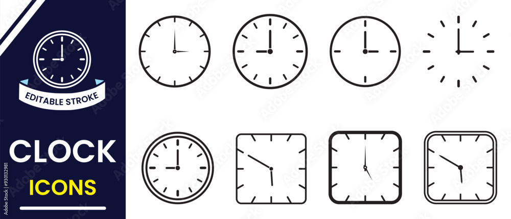 Clock icon, vector set. Wall Clock icon, symbol, watch vector ...