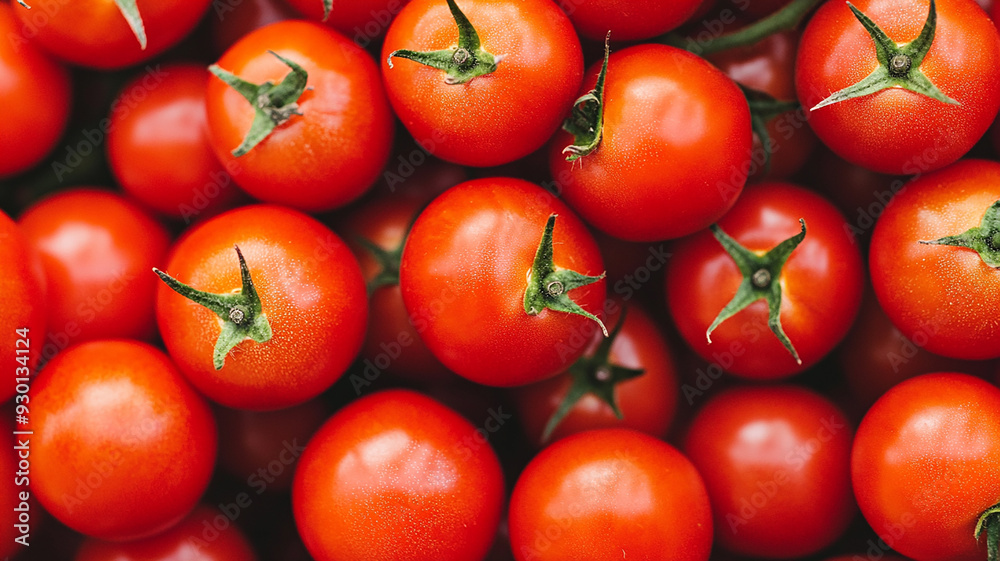 top view of red tomatoes in market with bright light. The cherry tomato ...
