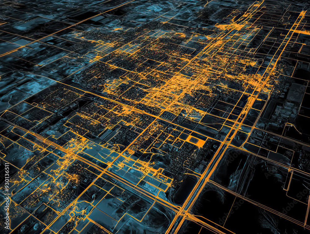 Technical aerial visual, 3D LiDAR GIS aerial map satellite scan model ...