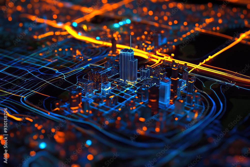 Technical aerial visual, 3D LiDAR GIS aerial map satellite scan model ...