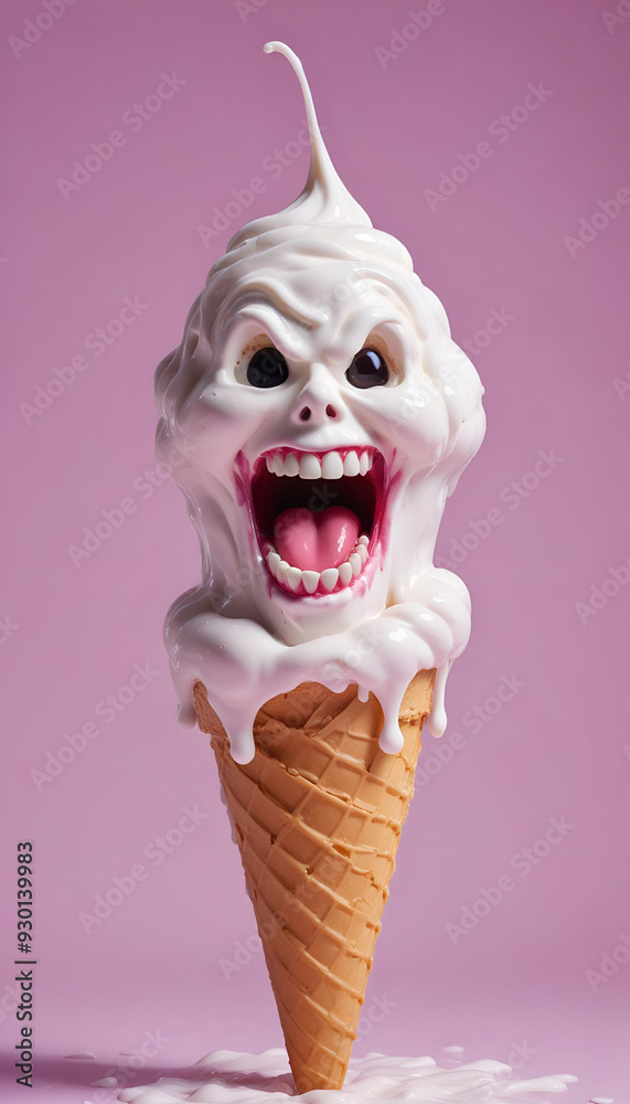 Ghostly Melting Ice Cream Cone with Screaming Face, Perfect for Spooky ...
