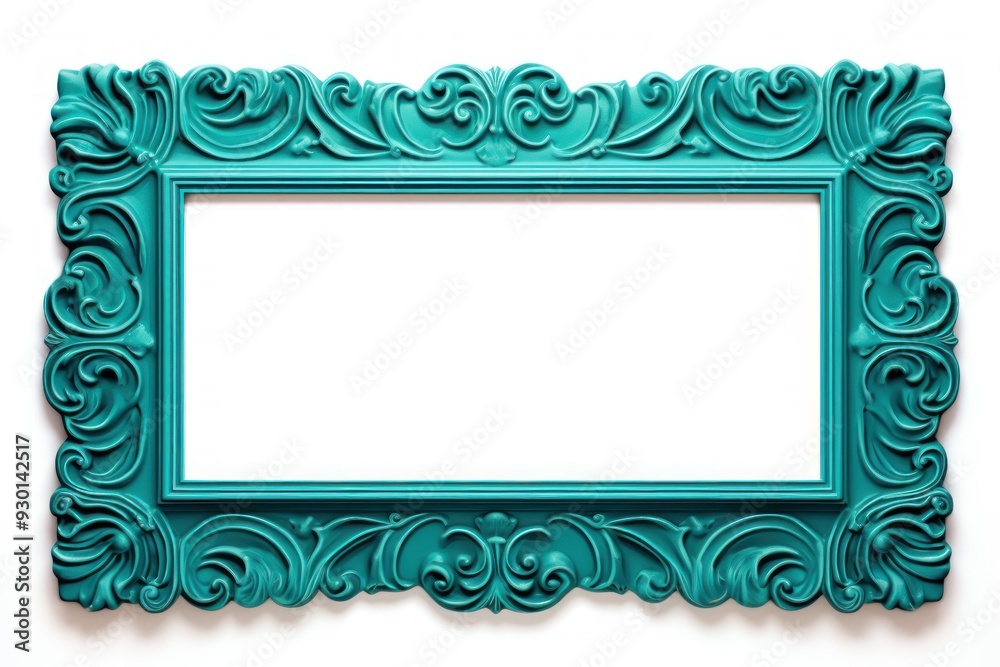 Teal traditional rectangular frame on white background design for ...