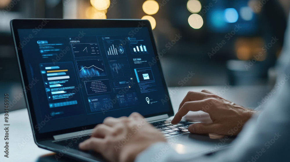 Professional handling incident management process on a laptop, virtual ...