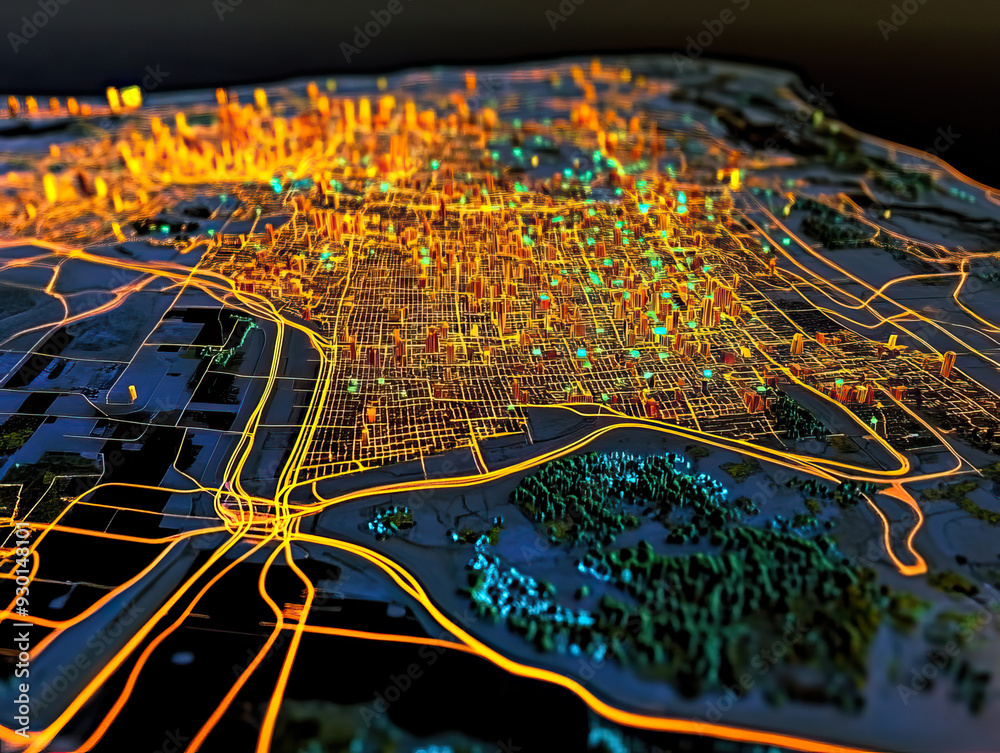 Technical aerial visual, 3D LiDAR GIS aerial map satellite scan model ...