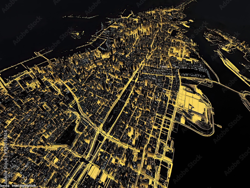 Technical aerial visual, 3D LiDAR GIS aerial map satellite scan model ...