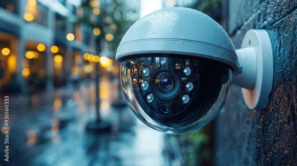 High-Resolution Security Camera on Urban Street with Bokeh Lights in ...