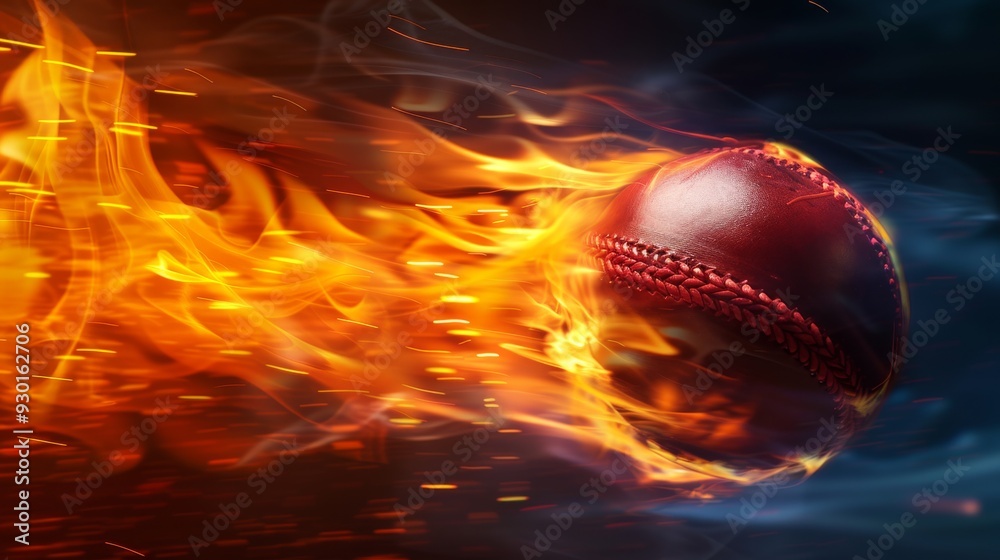 Cricket ball in motion with fiery trail capturing speed and intensity ...