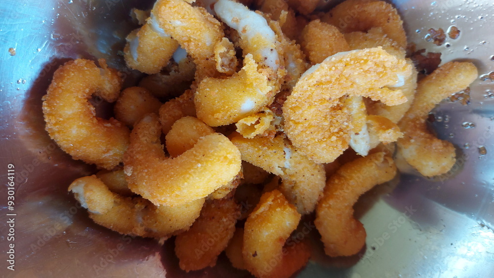 Deep-fried surimi. Fried crab claws. Surimi Crab Claw and battered fish ...