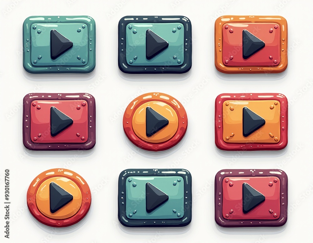 Isolated Retro Play Button Icons: Ideal for Gaming Channel Art and ...