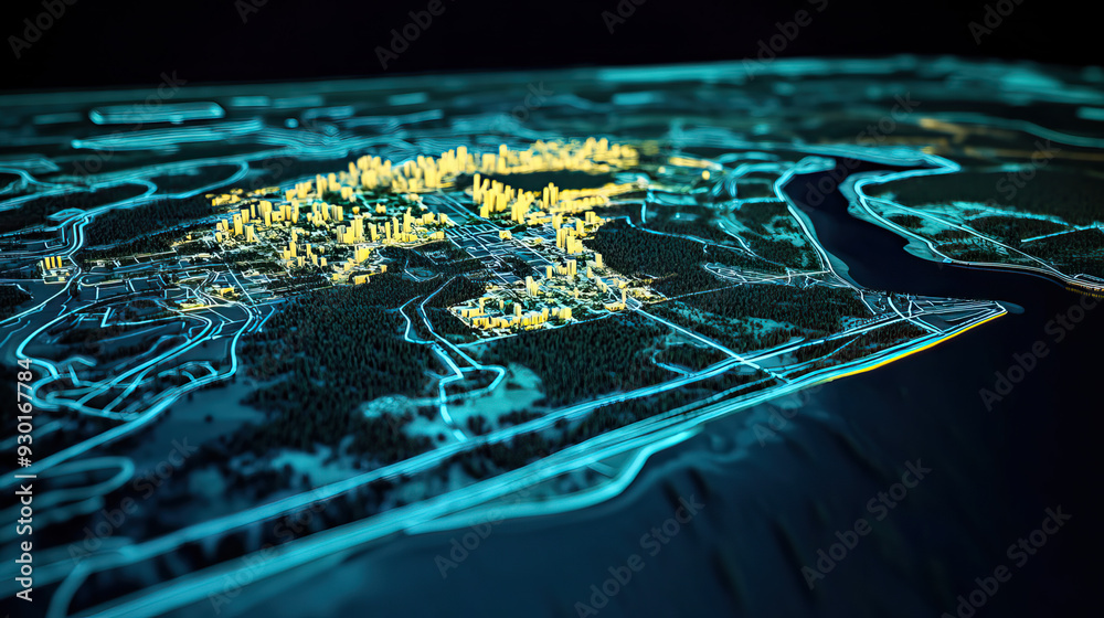 ภาพประกอบสต็อก Technical aerial visual, 3D LiDAR GIS aerial map ...