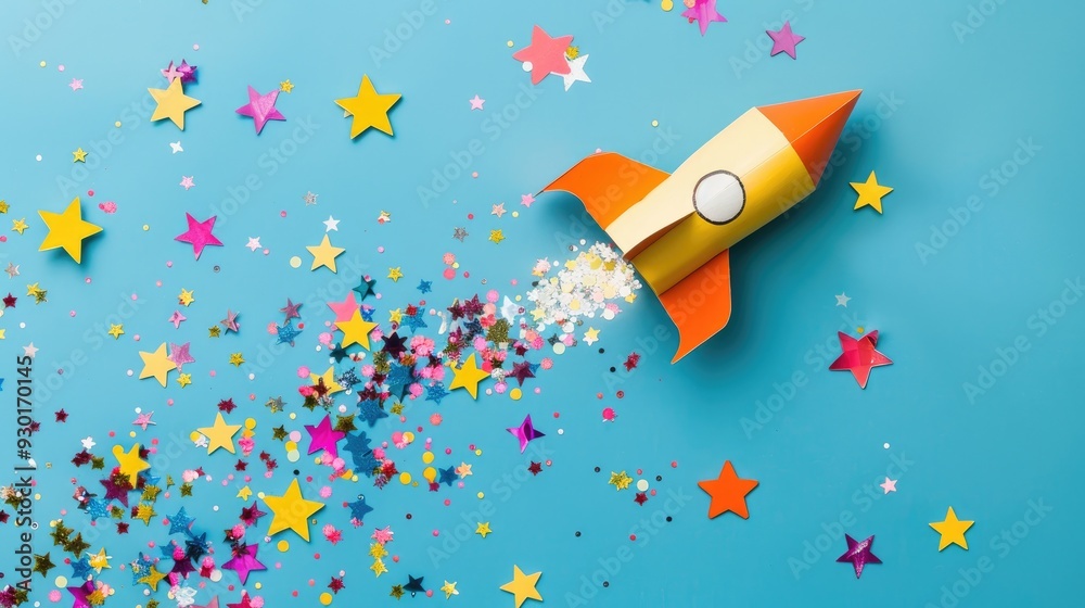 3D quilled paper art space rocket with glitters and star chaped ...