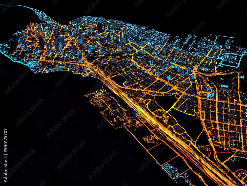 Technical aerial visual, 3D LiDAR GIS aerial map satellite scan model ...