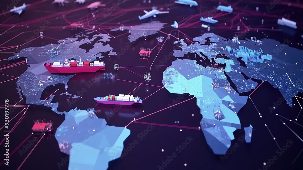 Global trade network represented by a digital world map showcasing ...