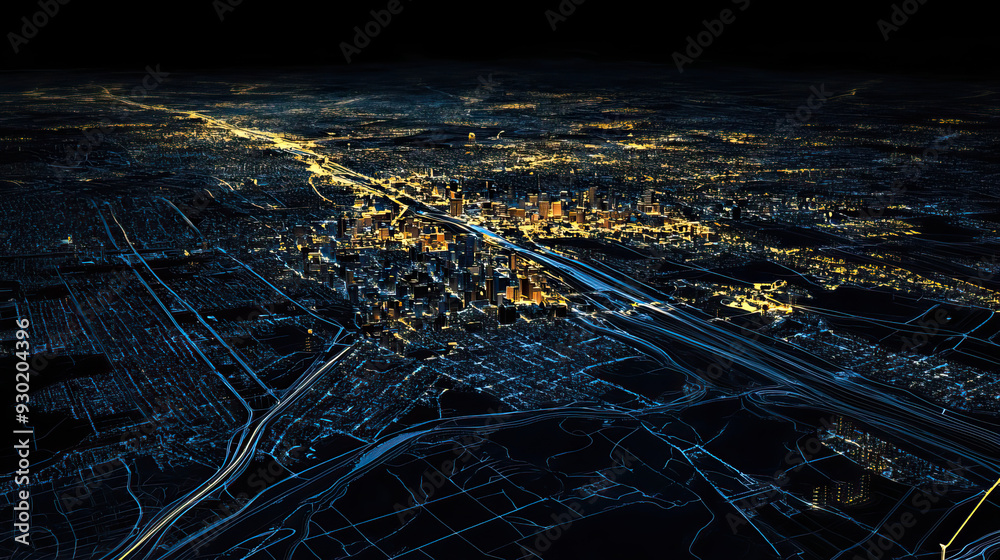 Technical aerial visual, 3D LiDAR GIS aerial map satellite scan model ...