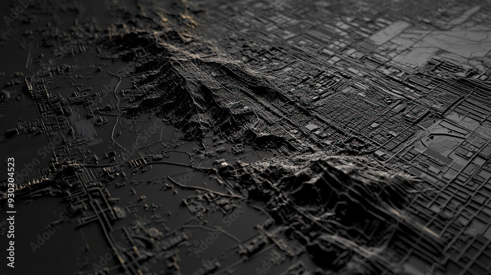 Technical aerial visual, 3D LiDAR GIS aerial map satellite scan model ...
