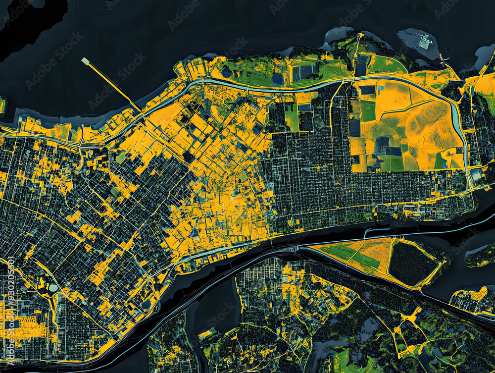 Technical aerial visual, 3D LiDAR GIS aerial map satellite scan model ...