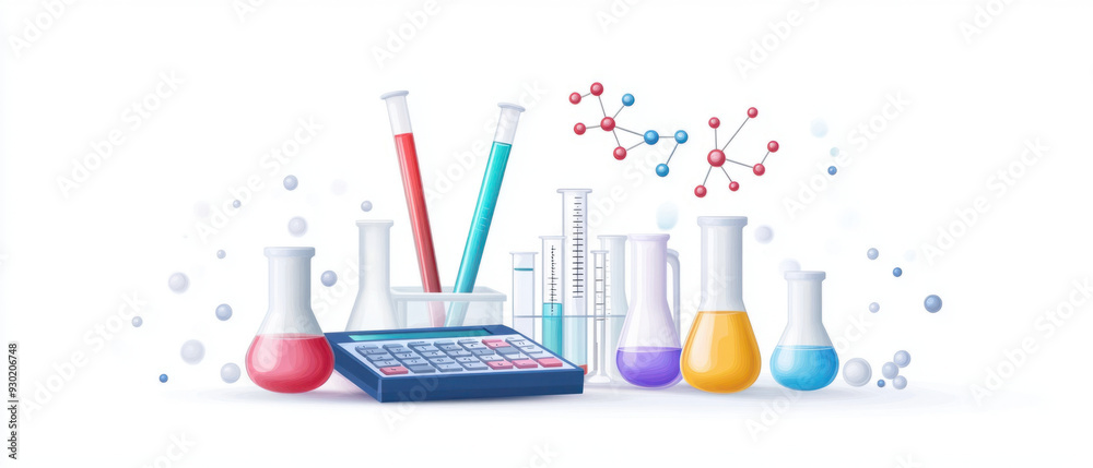 science project kits, A detailed 2D illustration of a school science ...