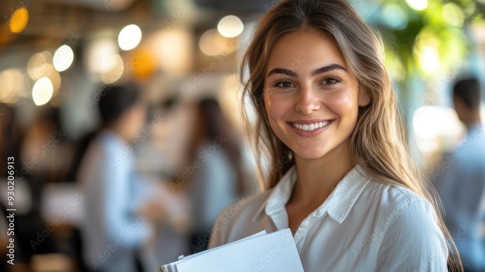 Project Coordinator A Female Project Coordinator Poses With Paper Files In Her Hands Beaming