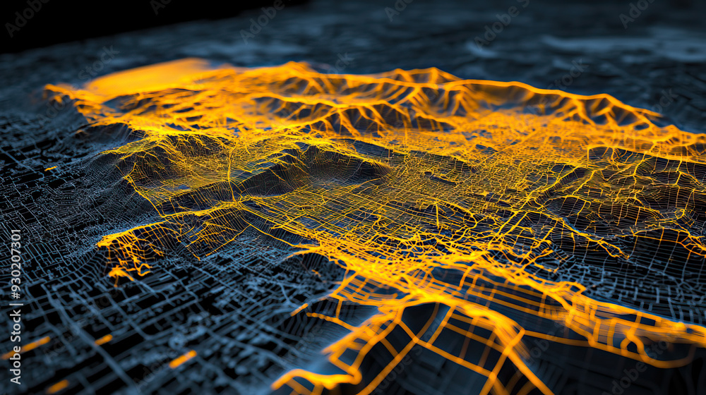 Technical aerial visual, 3D LiDAR GIS aerial map satellite scan model ...