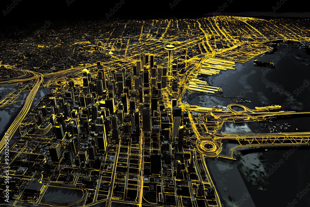 Technical aerial visual, 3D LiDAR GIS aerial map satellite scan model ...