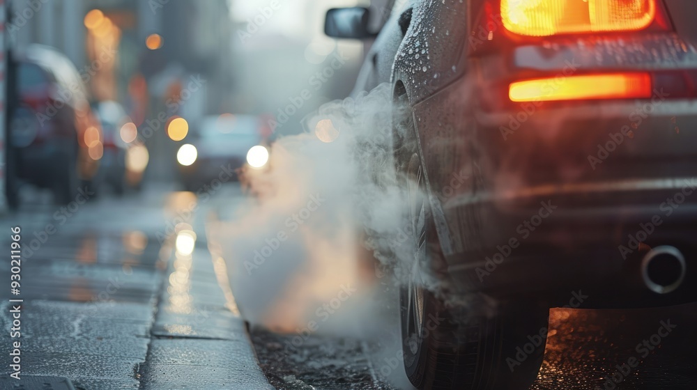 Thick car exhaust fumes filling the air (close up, environmental hazard ...