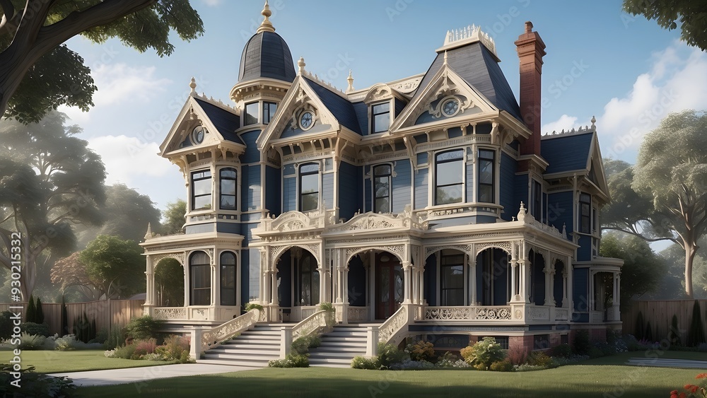 Luxurious European castle like palace with a big lawn in front of the ...