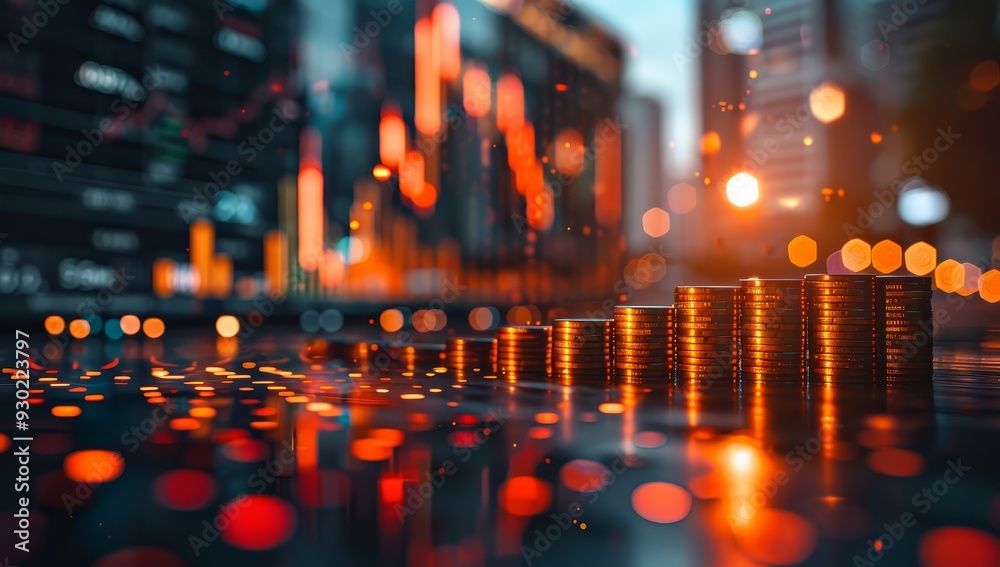 Upward trending graph with coins on the bottom and money flowing ...