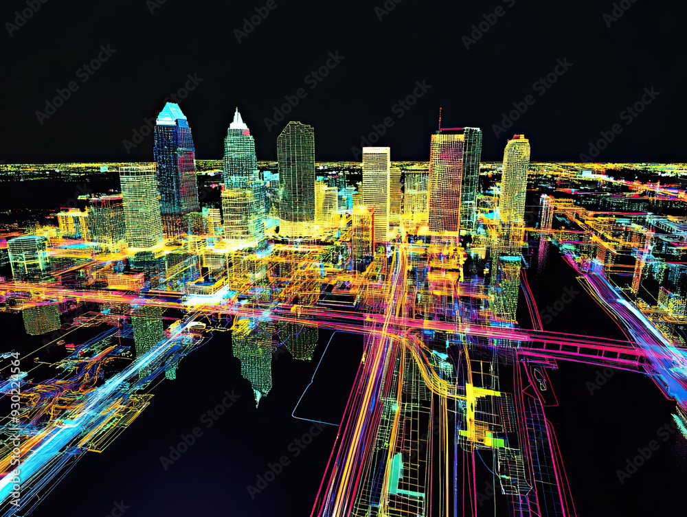 Technical Aerial Visual 3d Lidar Gis Aerial Map Satellite Scan Model Isolated Showing Tampa