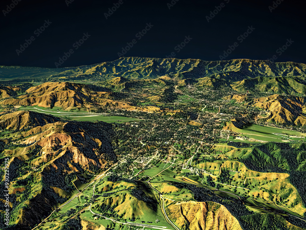 Technical aerial visual, 3D LiDAR GIS aerial map satellite scan model ...