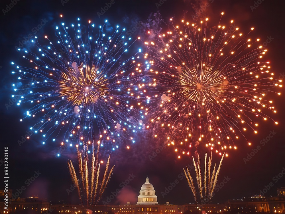 spectacular fireworks bursting over washington dc skyline illuminating ...