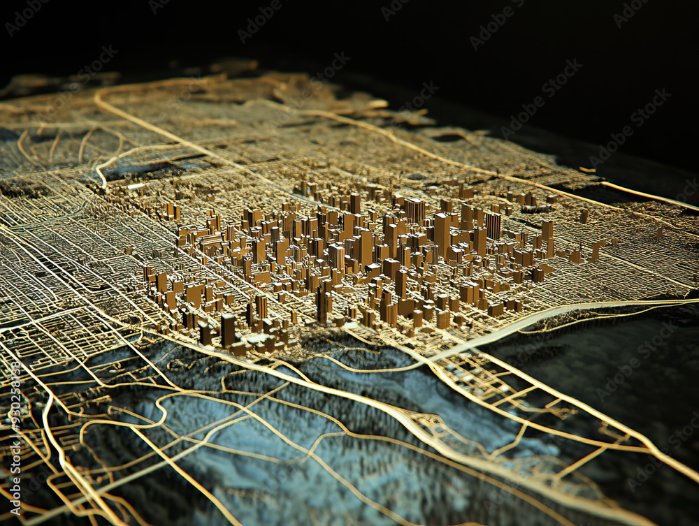 Technical aerial visual, 3D LiDAR GIS aerial map satellite scan model ...