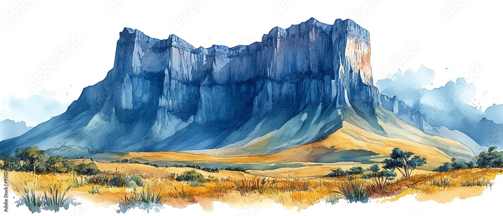 Watercolor clip art of the Mount Roraima in Venezuela, with its ...