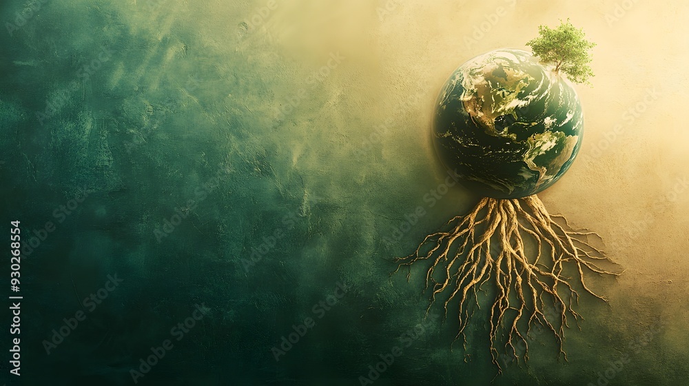 An Earth with roots extending into the void, representing connection to ...