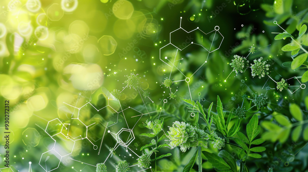 Molecular structure diagrams overlaying a green background with diverse ...