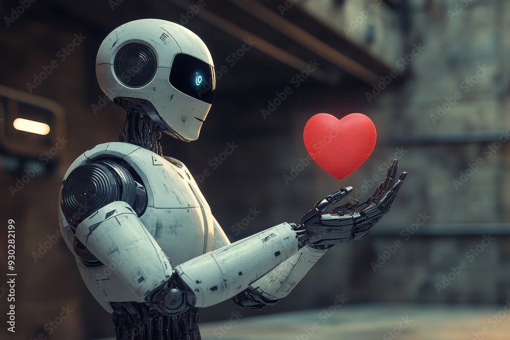 Robot offering a heart symbolizing the growing emotional capabilities ...