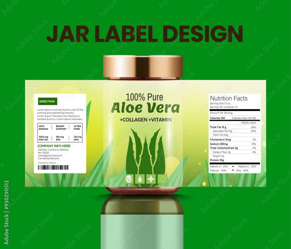 Aloe Vera cosmetics Vector realistic jar label design. Serum and cream ...