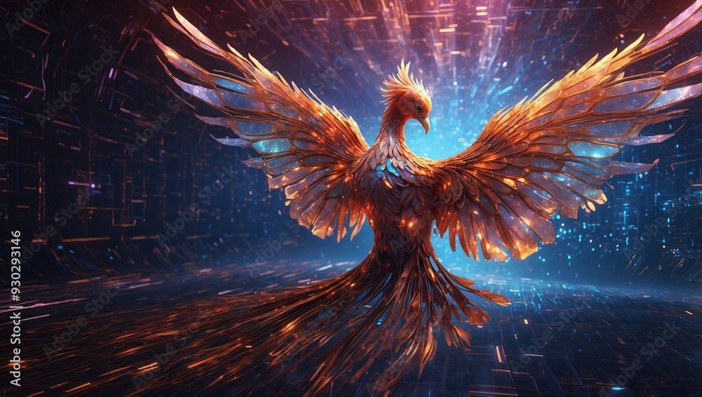 Holographic Phoenix Rising from a Sea of Data with Wings Spreading Wide ...