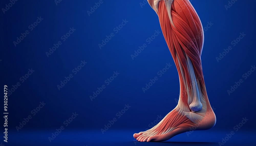 Muscle Fibers of Human Leg Anatomy against Deep Blue Background Human ...