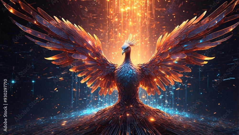 Holographic Phoenix Rising from a Sea of Data with Wings Spreading Wide ...