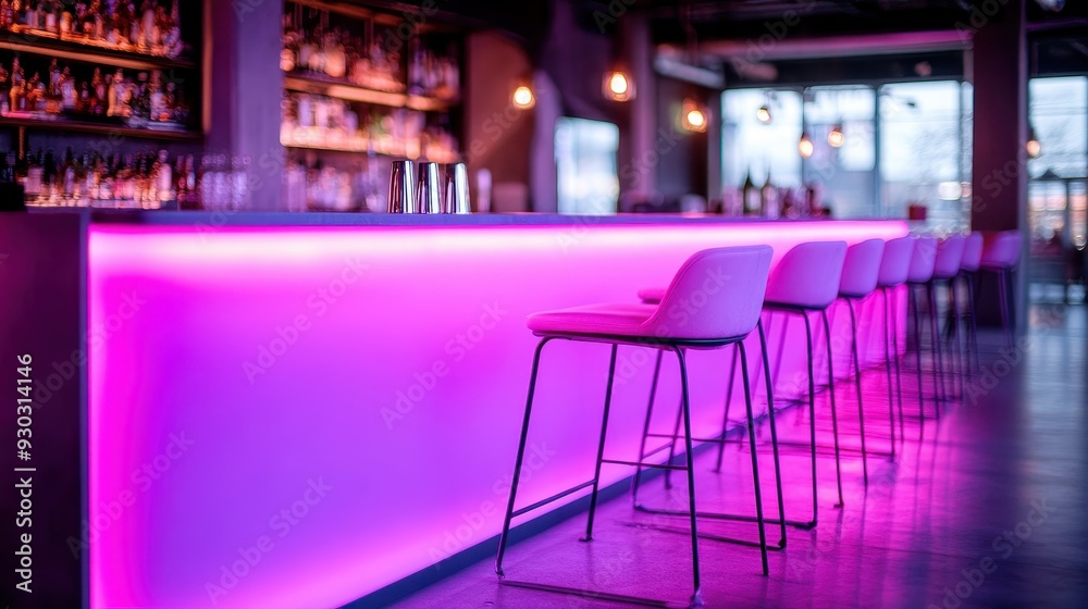 Bright and vibrant bar scene showing a contemporary bar counter ...