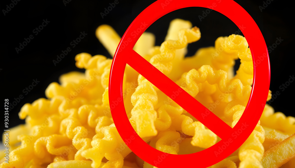 Red circle with a line through it over delicious crinkle-cut fries ...