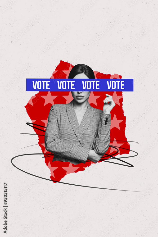 Vertical photo collage of serious girl president vote nationalism ...