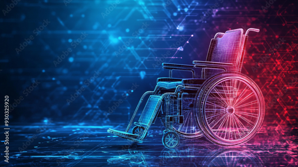 An accessibility icon featuring a wheelchair set against an abstract ...